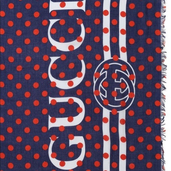 Gucci | Accessories | Nwt Gucci 6233 Red Blue Vintage Logo Polka Dot ...